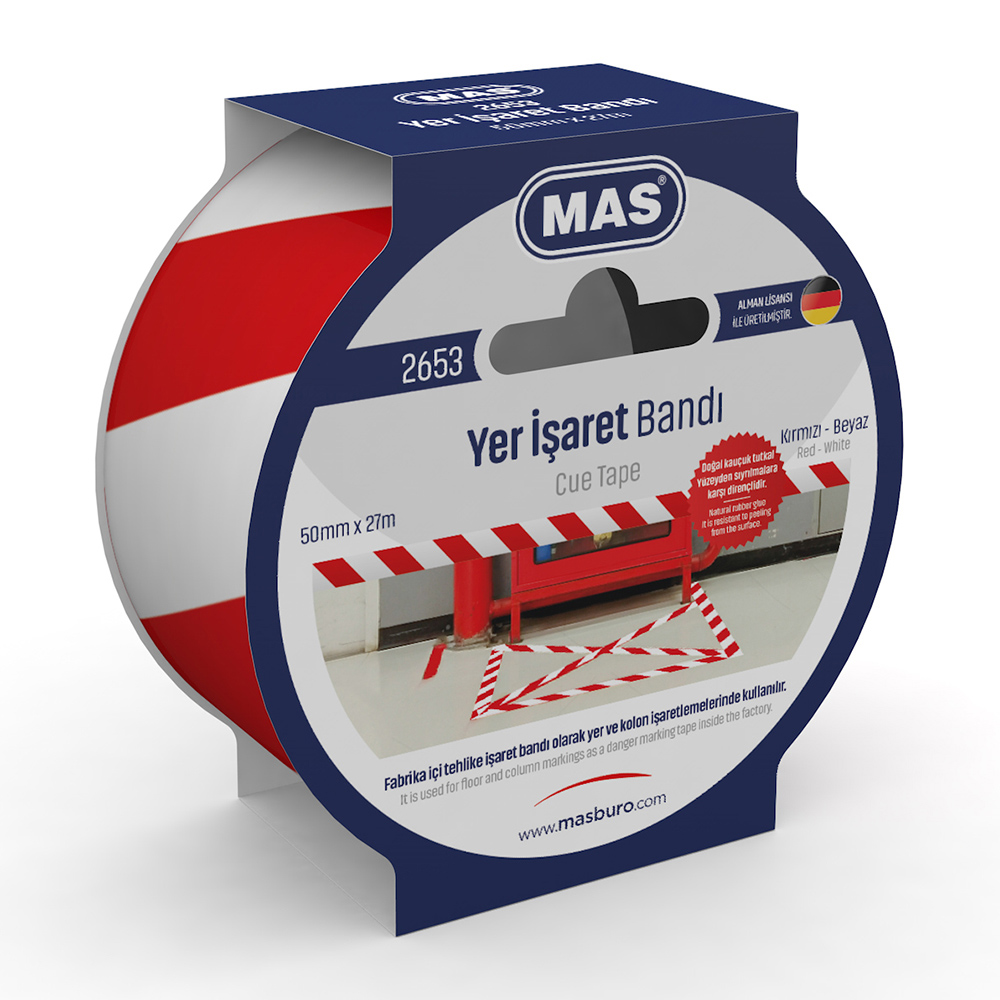 2653 - Cue Tape -Red / White - 50 x 27m - MAS